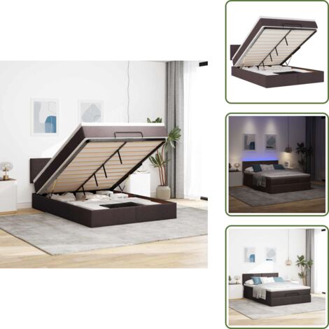 Lit ottoman avec matelas et LED marron foncé 140x190 cm tissu - Lit ...
