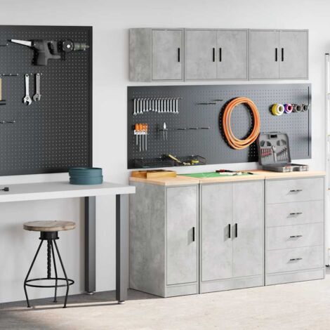 Armoires de garage 2 pcs gris béton bois d'ingénierie - Armoire De ...