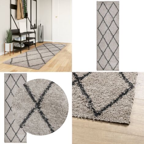 Tapis shaggy à poils longs moderne beige anthracite 80x250 cm - Tapisshaggy - Tapis Design ...