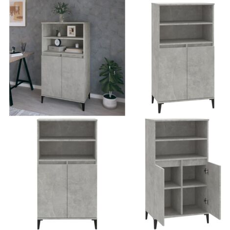 Buffet haut Gris béton 60x36x110 cm Bois d'ingénierie - Buffet Design Moderne - Meuble Rangement ...
