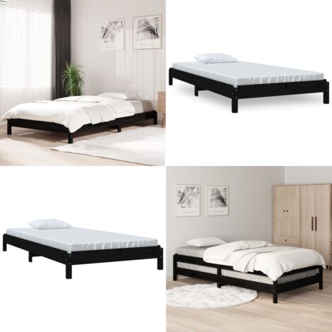 Lit empilable sans matelas noir 75x190 cm bois de pin massif - Lit ...