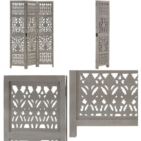 Cloison de séparation 3 panneaux Gris 120x165 cm Bois manguier ...