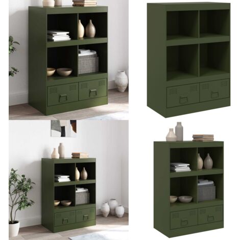 Buffet vert olive 67x39x95 cm acier - Buffet Design - Meuble Rangement ...
