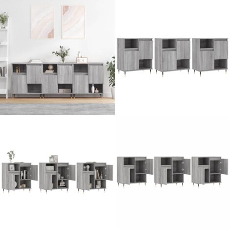 Buffets 3 pcs Sonoma gris Bois d'ingénierie - Buffet Classique - Meuble ...