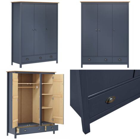 Garde-robe à 3 portes Hill Gris 127x50x170 cm Pin solide - Garderobe ...