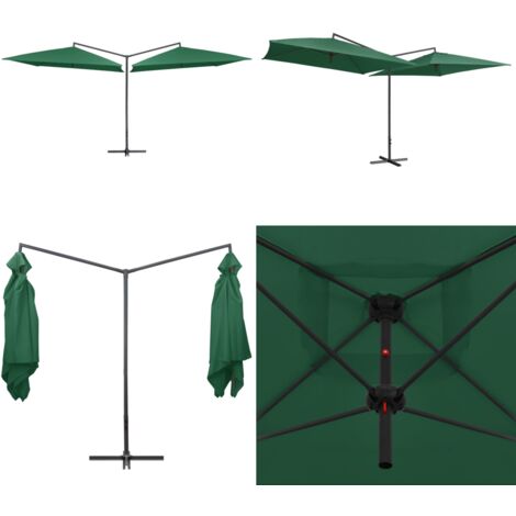 Parasol double avec mât en acier 250 x 250 cm Vert - Parasol Double ...