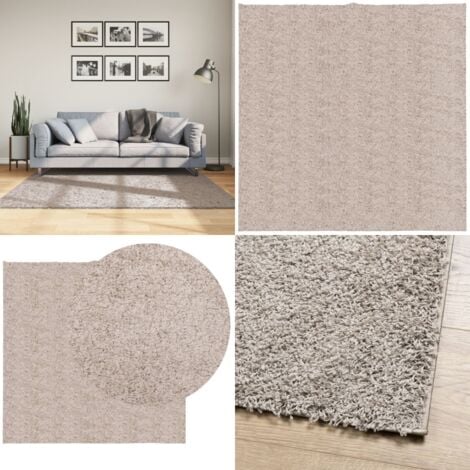 Tapis shaggy PAMPLONA poils longs moderne beige 160x160 cm - Tapis Shag - Tapis Long Poil ...