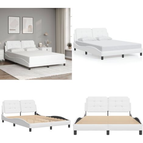Cadre de lit 140x200 cm en similicuir blanc au design moderne ...