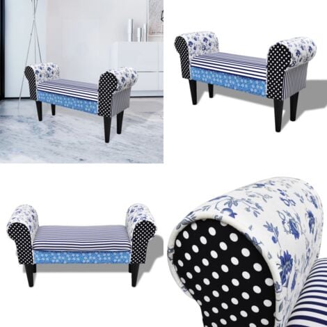 Banc Design avec patchwork Bleu et blanc - Banc Design - Banc Rangement ...