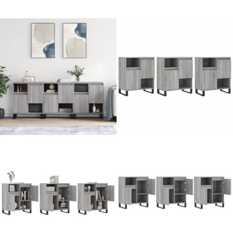 Buffets 3 pcs Sonoma gris Bois d'ingénierie - Buffet Classique - Meuble ...