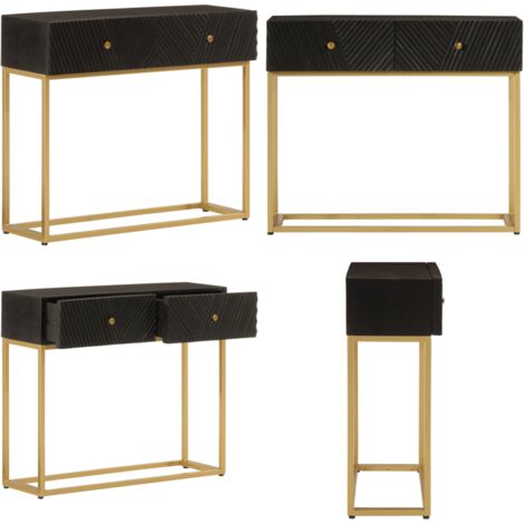 Table console noir 90x30x76 cm bois massif de manguier et fer - Table ...
