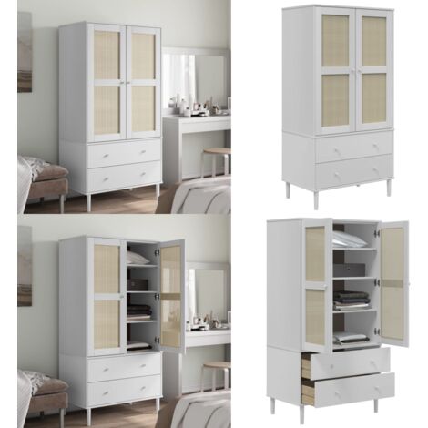 Garde-robe SENJA aspect rotin blanc 90x55x175cm bois massif pin ...