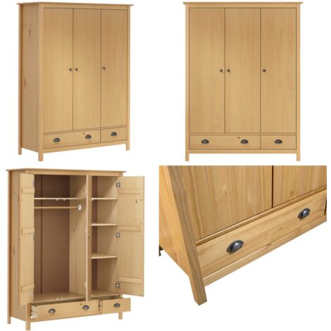 Garde-robe à 3 portes Hill 127x50x170 cm Pin solide - Garderobe ...