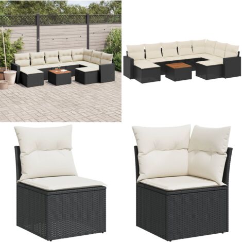 Salon de jardin 10 pcs avec coussins noir résine tressée - Ensemble ...