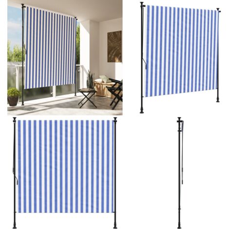 Store roulant d'extérieur bleu et blanc 200x270 cm tissu acier - Store ...