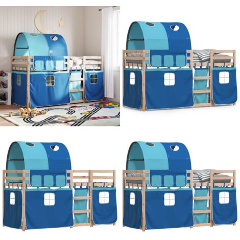Lit superposé bleu en bois de pin massif 80x200 cm au design épuré ...