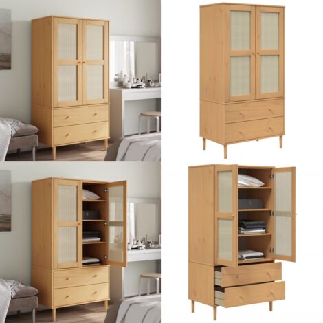 Garde-robe SENJA aspect rotin marron bois massif de pin - Meuble De ...