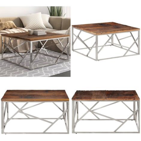 Table basse argenté inox et bois de mélèze massif - Table Basse ...
