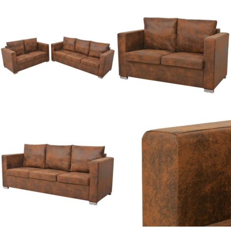 Ensemble de canapés 2 pcs cuir daim artificiel - Canape - Canapé ...