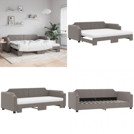 Lit de jour avec gigogne et matelas taupe 100x200 cm tissu - Canapé ...