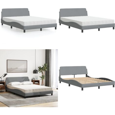 Lit avec matelas gris clair 140x200 cm tissu - Lit Double - Lit ...