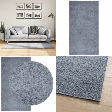 Tapis shaggy PAMPLONA poils longs moderne bleu 80x150 cm - Tapis Shag - Tapis Long Poil - Tapis ...