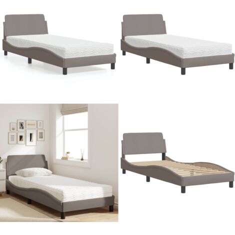Lit avec matelas taupe 90x200 cm tissu - Lit Plateforme - Lit Double ...