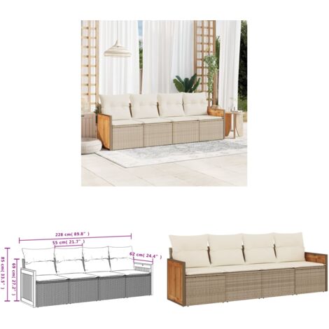 Salon de jardin en résine tressée beige avec coussins confort 4 pièces ...