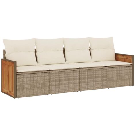 Salon de jardin en résine tressée beige avec coussins confort 4 pièces ...
