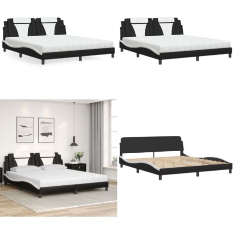 Lit avec matelas noir et blanc 180x200 cm similicuir - Lit Double - Lit ...