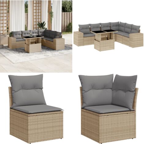 Salon de jardin avec coussins 7 pcs beige résine tressée - Ensemble ...