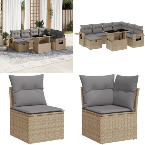 Salon de jardin avec coussins 8 pcs beige résine tressée - Ensemble ...