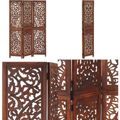 Cloison de séparation 3 panneaux Marron 120x165cm Bois manguier ...