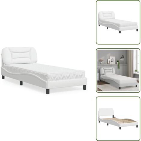 Lit avec matelas blanc 90x200 cm similicuir - Lit Double - Lit ...