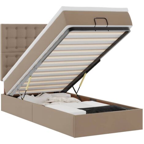 Lit ottoman et matelas cappuccino 100x200cm similicuir - Lit Ottoman ...