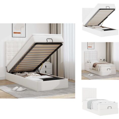 Lit ottoman avec matelas blanc 100x200 cm similicuir - Lit Ottoman ...