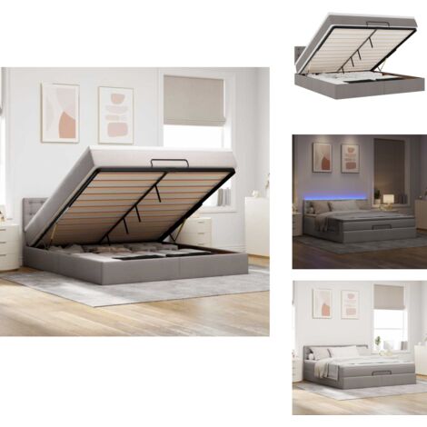 Lit ottoman avec matelas et LED Taupe 180x200cm tissu - Lit Ottoman ...