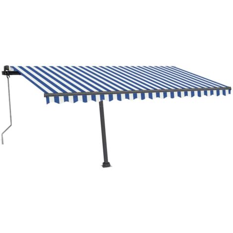 Auvent automatique capteur de vent/LED 400x350 cm Bleu et blanc ...