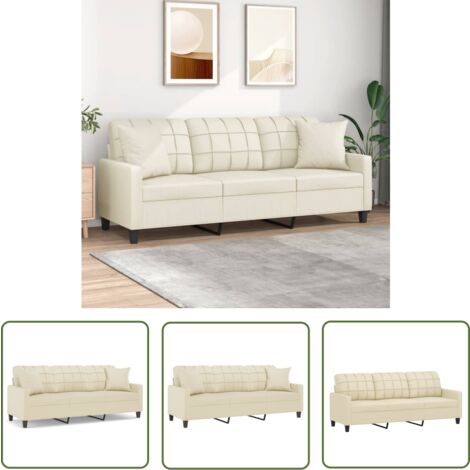 The Living Store Canapé 3 places avec oreillers crème 180 cm similicuir ...