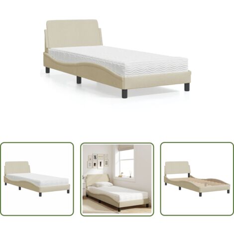 The Living Store Lit avec matelas crème 90x190 cm tissu - Lit ...