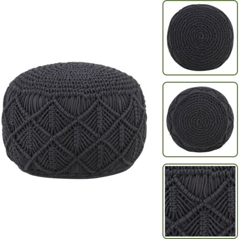 Pouf fait à la main en macramé Anthracite 45x30 cm Coton - Pouf Design ...
