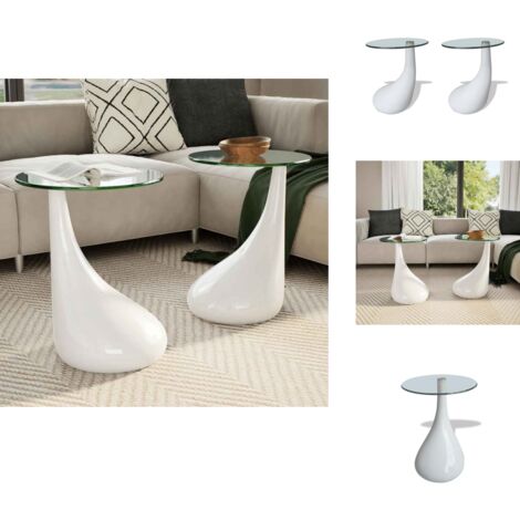 Table basse et dessus de table Verre rond Blanc brillant 2 pcs - Tables ...