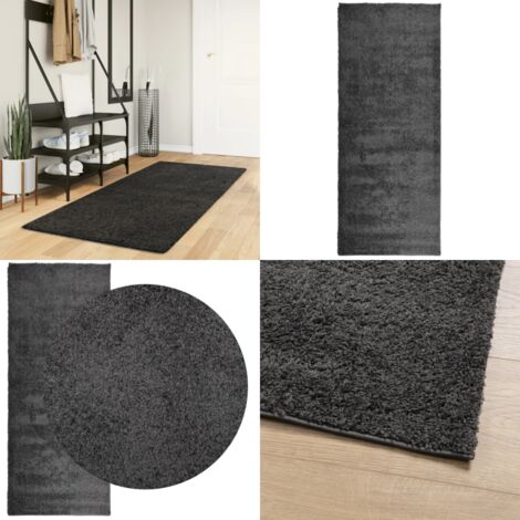 Tapis shaggy PAMPLONA poils longs moderne anthracite 80x200 cm - Tapis Shag - Tapis Long Poil ...