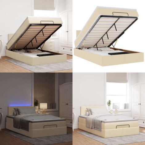 vidaXL Lit ottoman avec matelas et LED crème 120x190 cm tissu