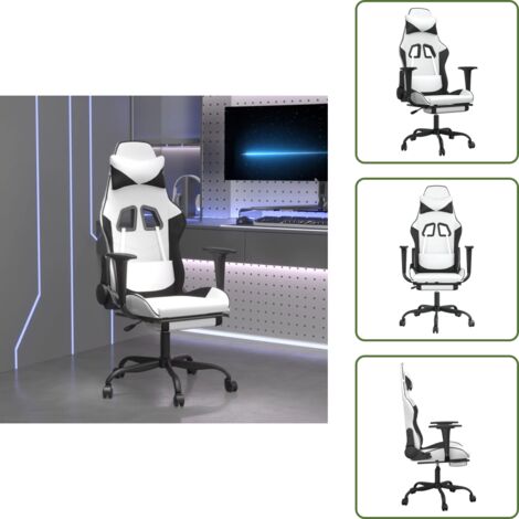 Chaise de jeu avec repose-pied Blanc et noir Similicuir - Chaises ...