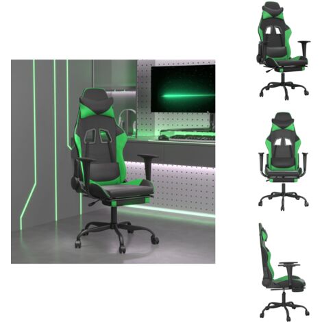 Chaise de jeu avec repose-pied Noir et vert Similicuir - Chaises Gaming - Chaise Gamer ...