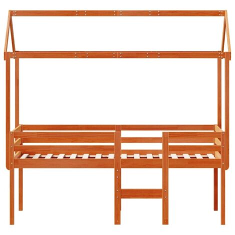 Lit haut en bois de pin massif marron ciré rustique 90x200 cm ...