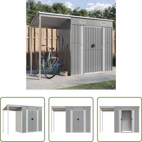 Cabanon de jardin métallique étanche avec extension de toit 277 cm ...
