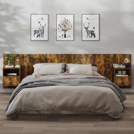 Rangement mur - Tables de chevet murales 2 pcs Chêne fumé