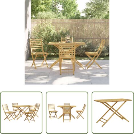 Ensemble à manger de jardin 5 pcs bambou vidaXL 4 chaises et table ...
